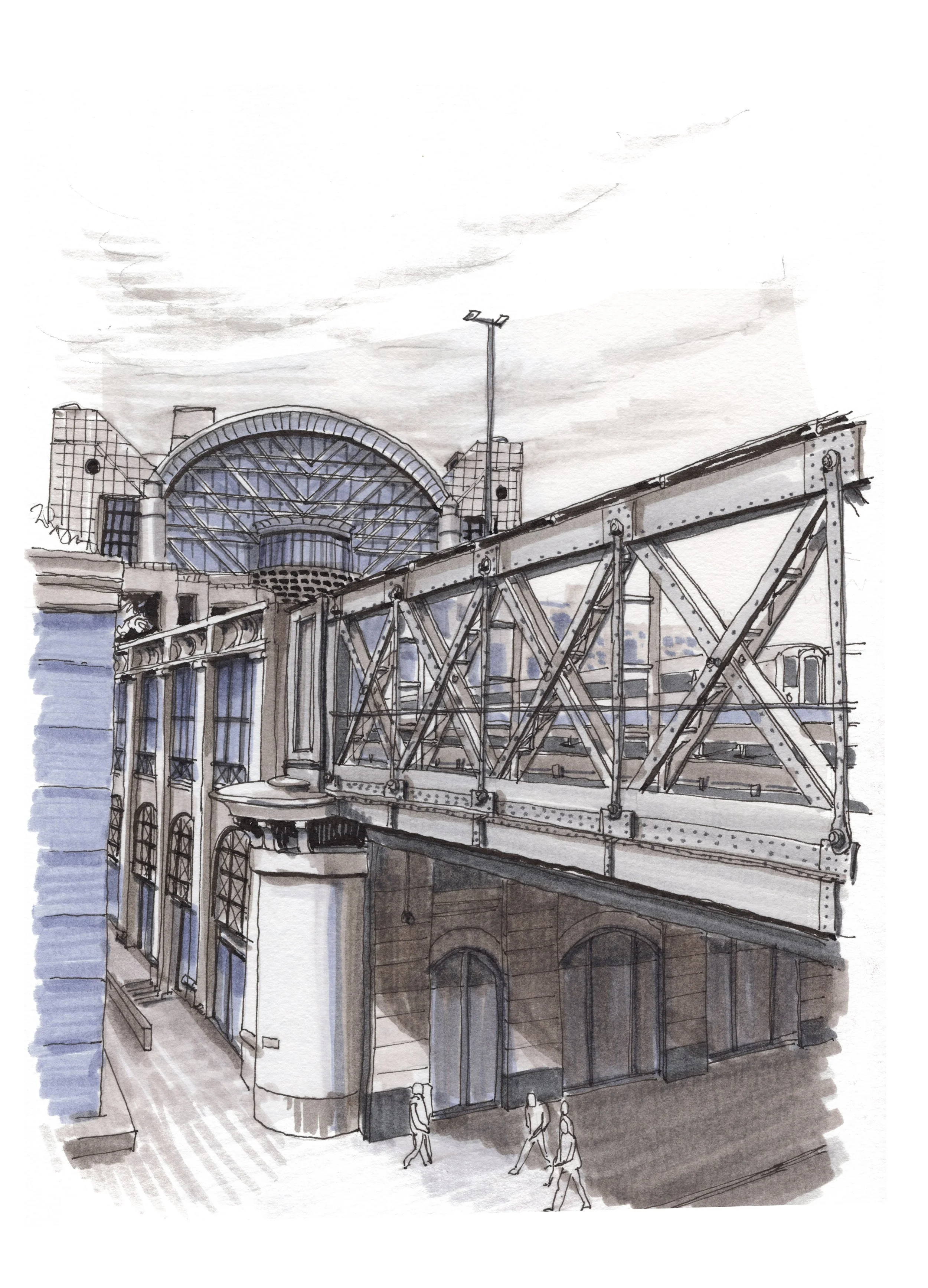 Hungerford and Golden Jubilee Bridges — Thames Path Sketch Journal Walks