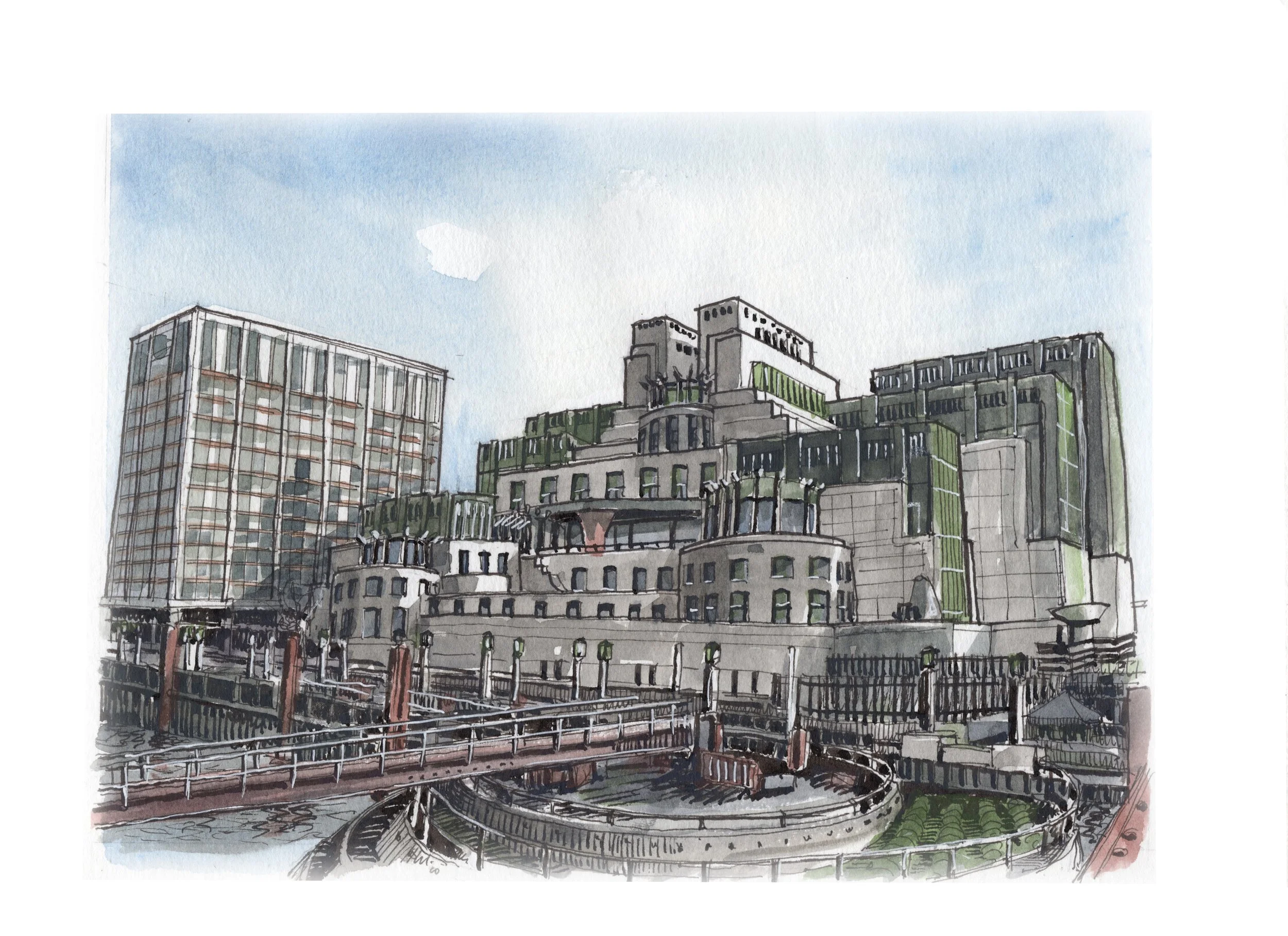 MI6 Building — Thames Path Sketch Journal Walks