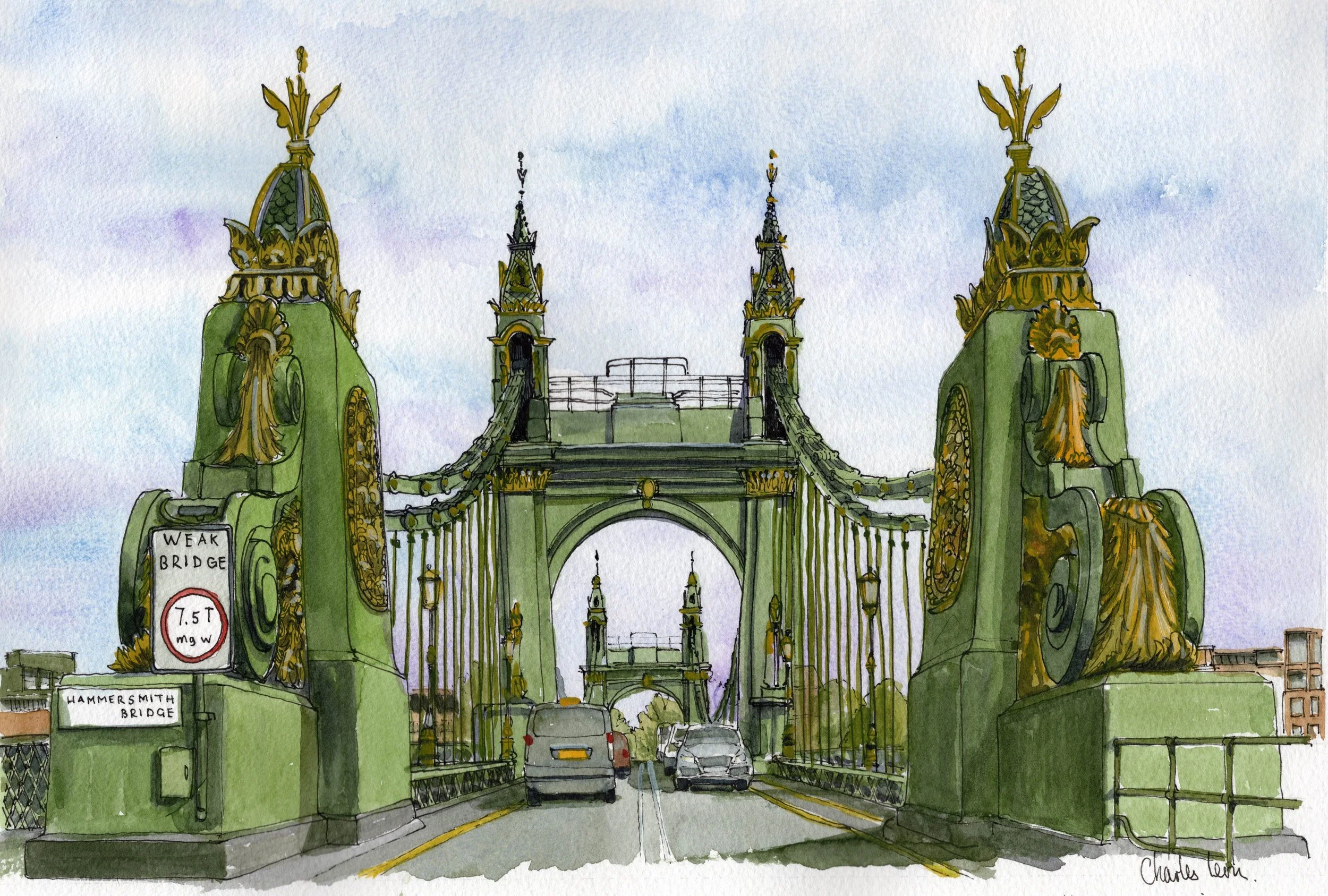 Hammersmith Bridge — Thames Path Sketch Journal Walks