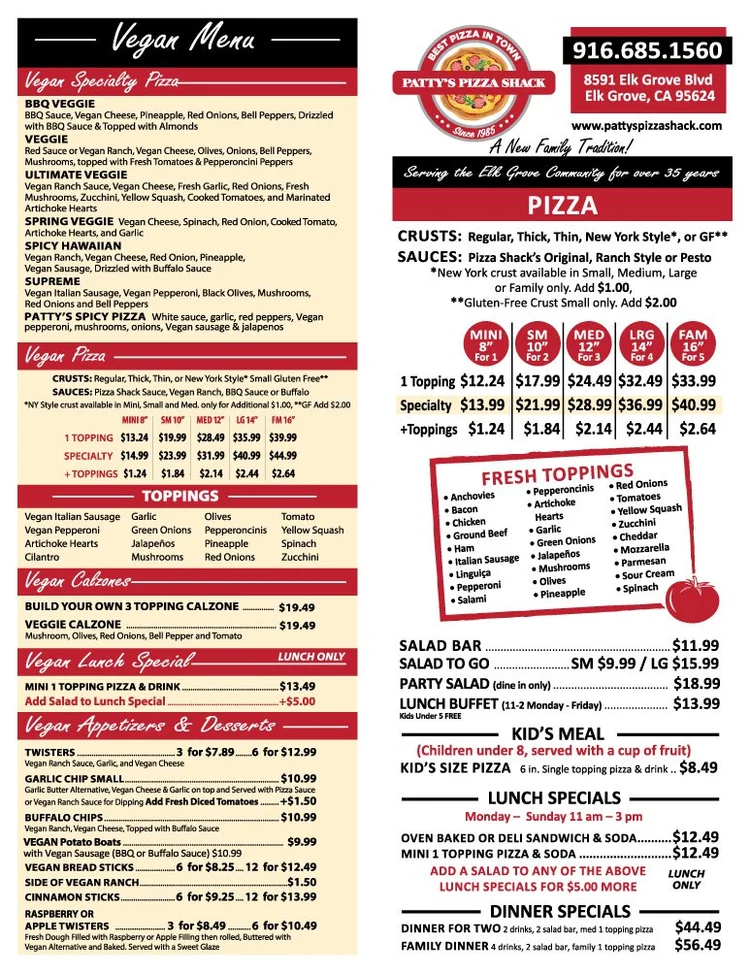 Patty's Pizza Shack Elk Grove | Lunch Buffet & Vegan Pizza — Pattys ...