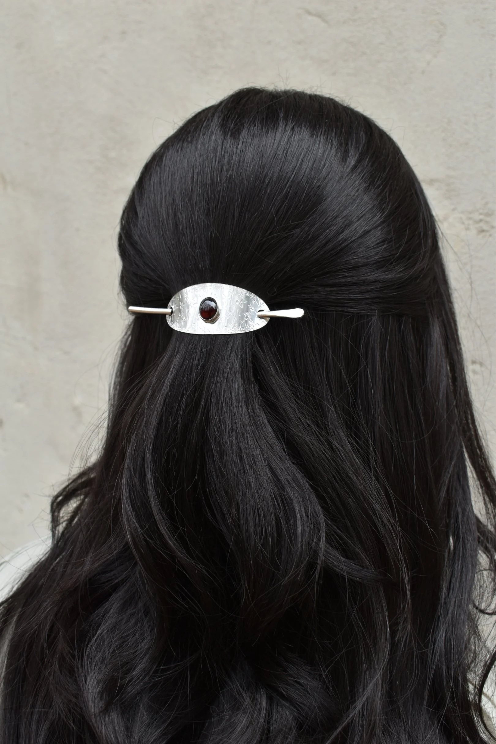 The Garnet Stick Barrette — Silver to Strands