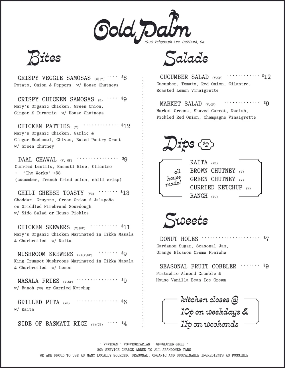 Menu — Gold Palm