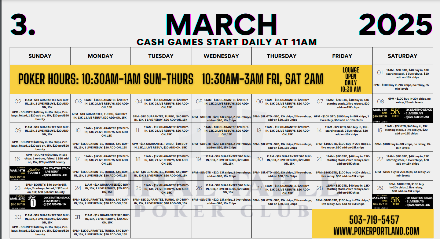 SCHEDULE — Final Table Poker Club