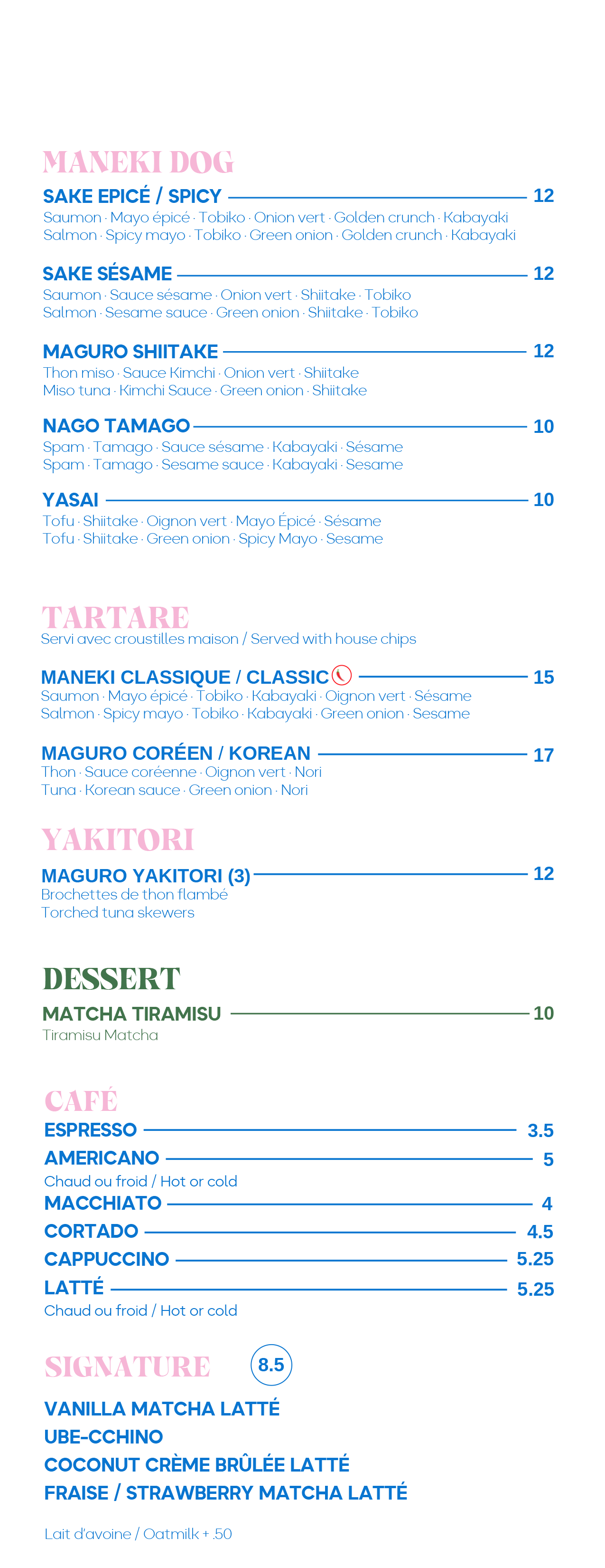 Menu 1 - Château Maneki