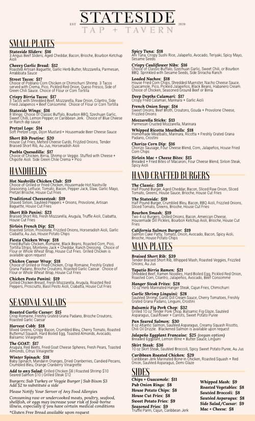 Menu 1 — Stateside tap + Tavern