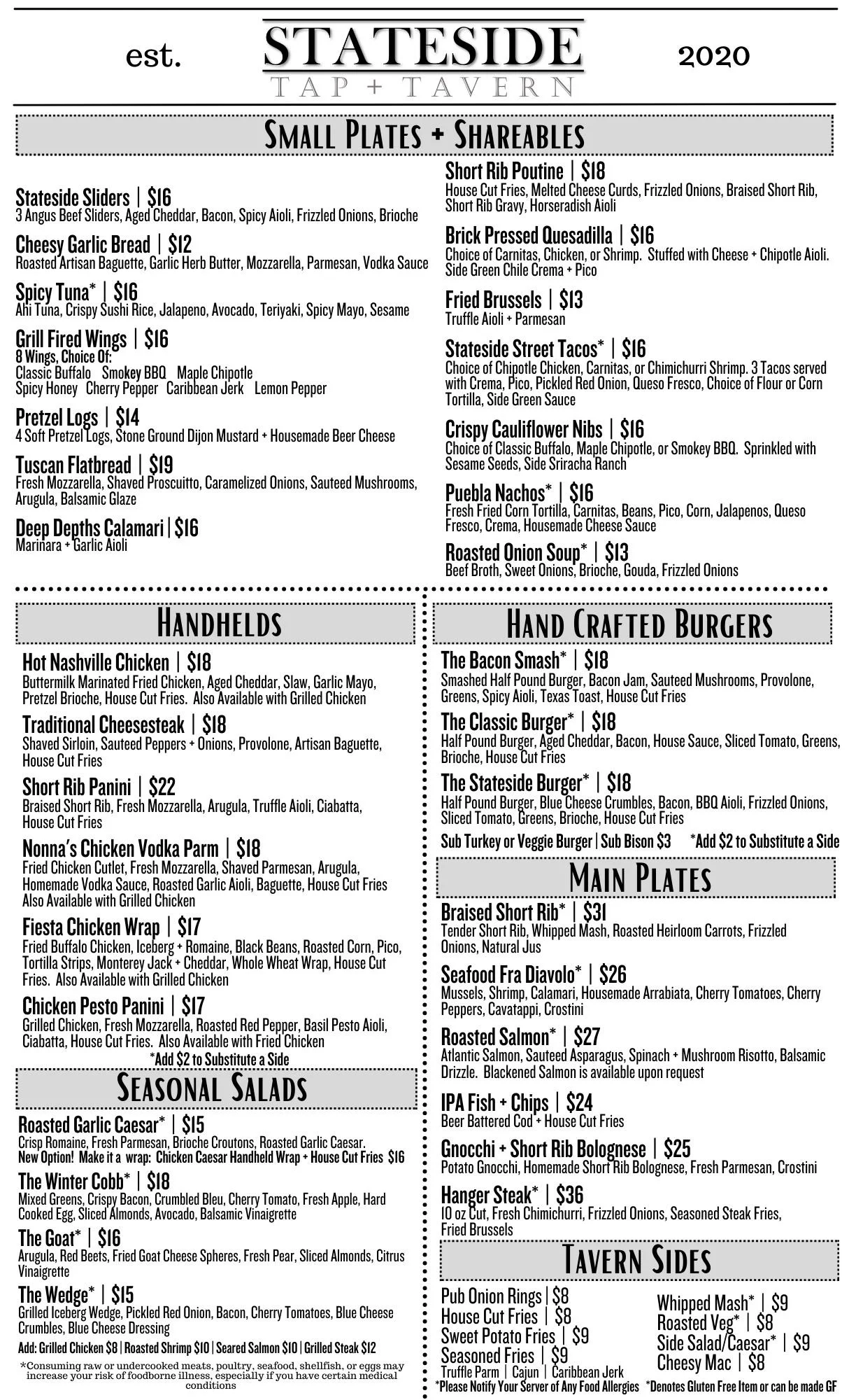 Menu 1 — Stateside tap + Tavern