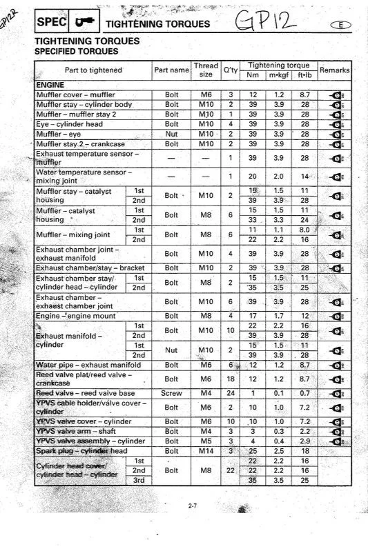 Yamaha Torque Specs — THE SKI CLINIC