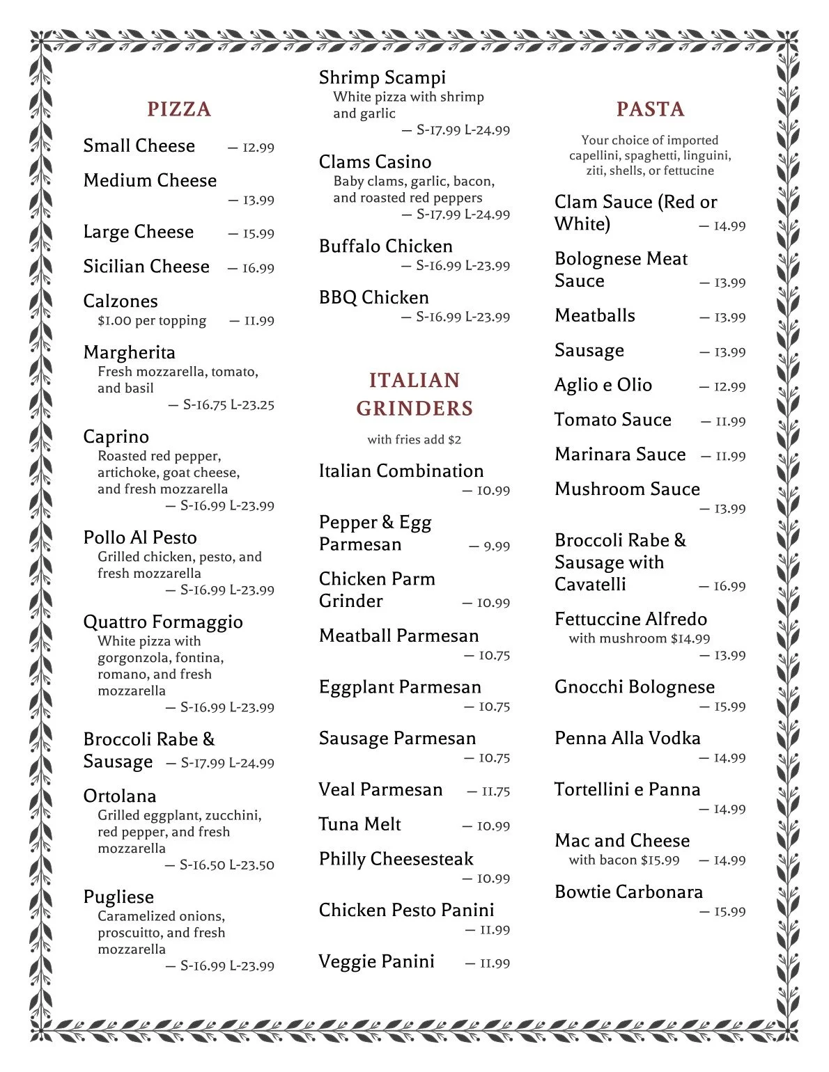 Menu — Italia Mia Restaurant & Bar