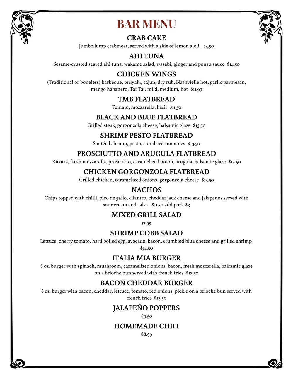 Menu — Italia Mia Restaurant & Bar