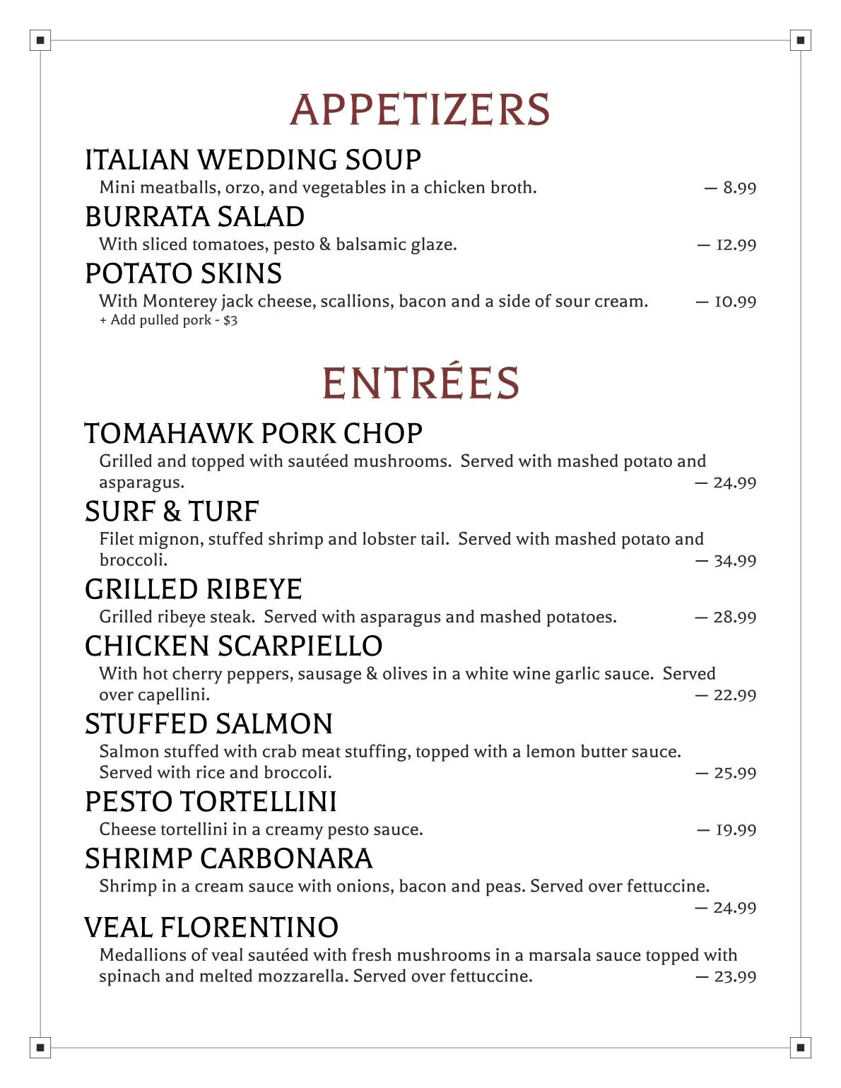 Menu — Italia Mia Restaurant & Bar