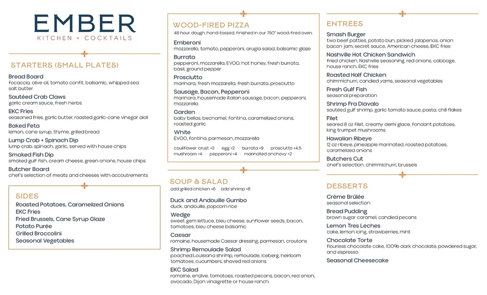 Menu - Ember Kitchen + Cocktails — Your Site Title
