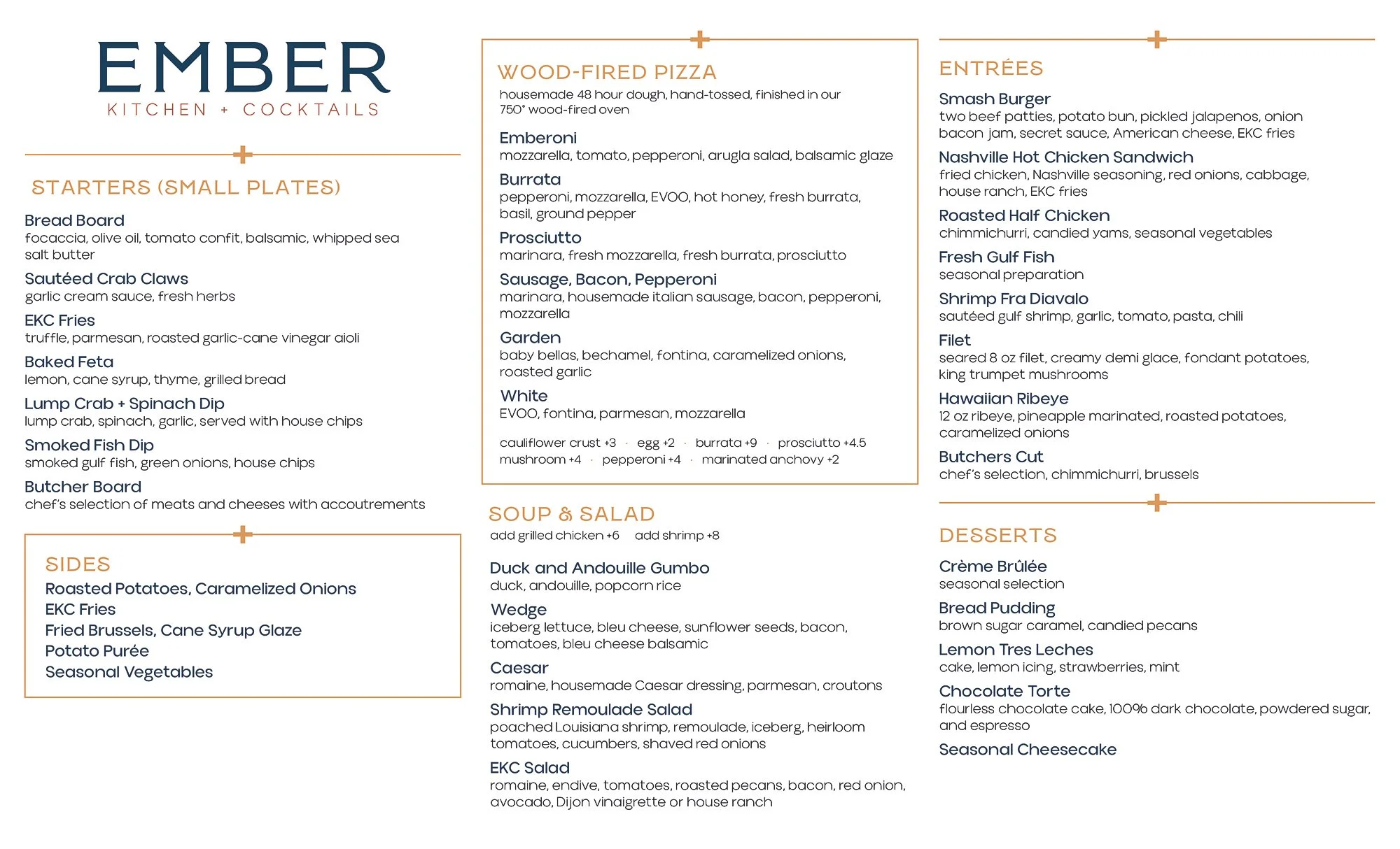 Menu - Ember Kitchen + Cocktails — Your Site Title
