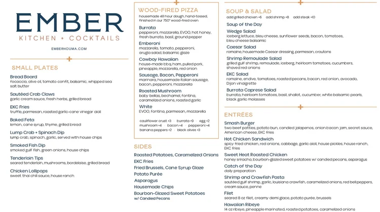 Menu - Ember Kitchen + Cocktails — Your Site Title