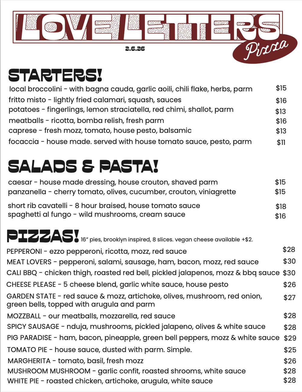 Menus — LOVE LETTERS