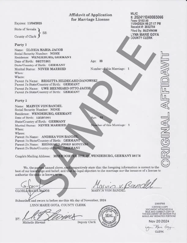 Certified Marriage Documents — LV Marriage Documents