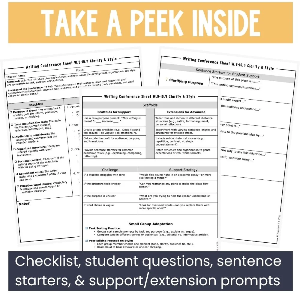 Writing Conference Sheets Bundle | W.9–10 Argument, Narrative, Research ...