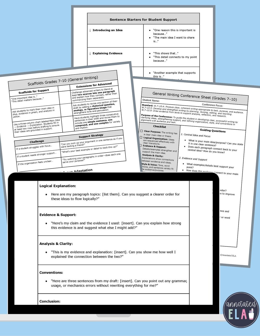 Free Writing Conference Guide + Conference Sheet for ELA — Annotated ELA