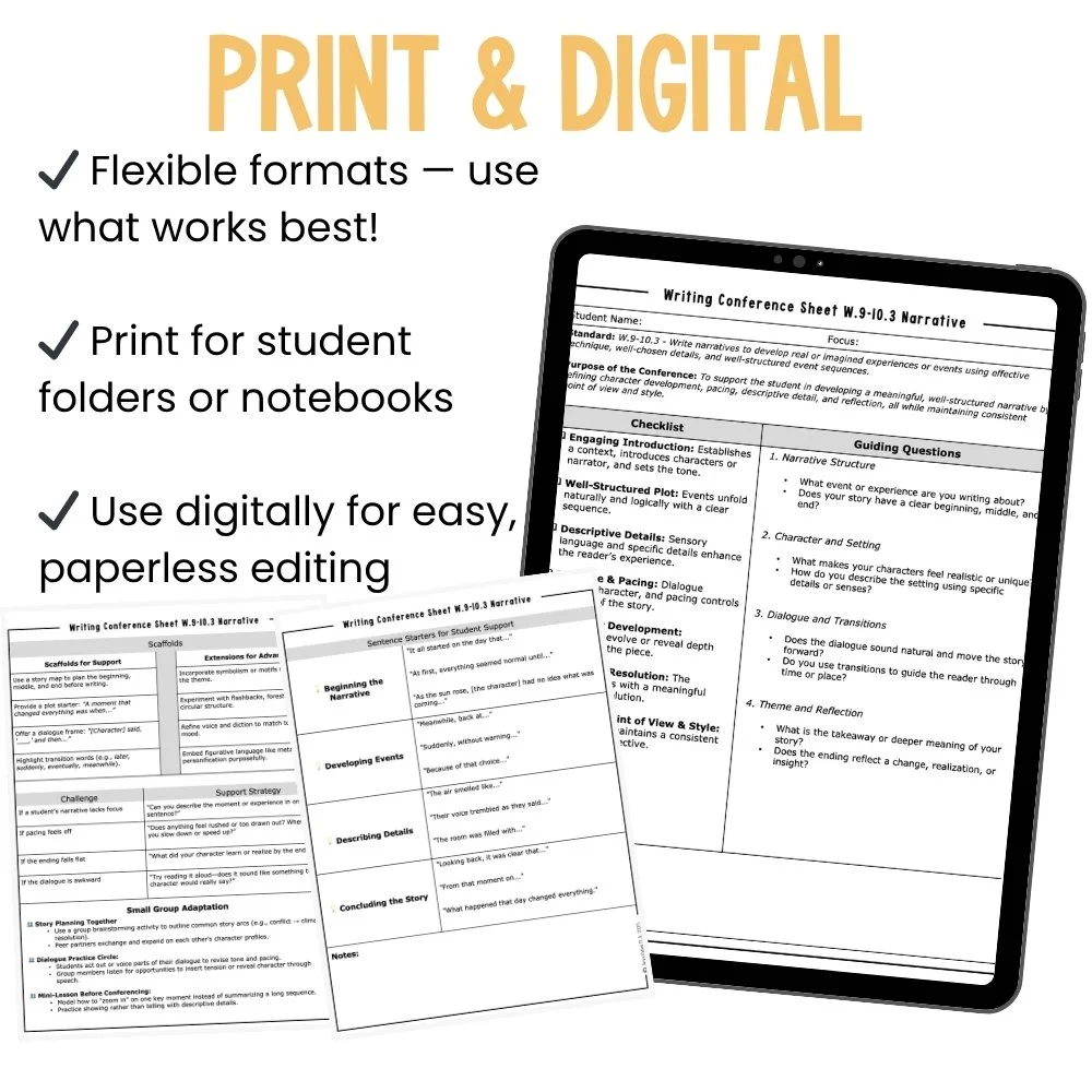 Writing Conference Sheet Bundle | Argumentative, Informative, and ...