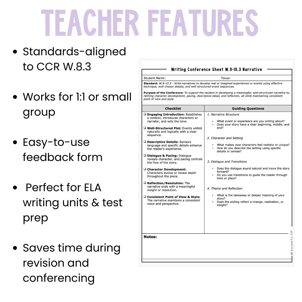 Narrative Writing Conference Form W.8.3 | Personal Narrative Checklist ...