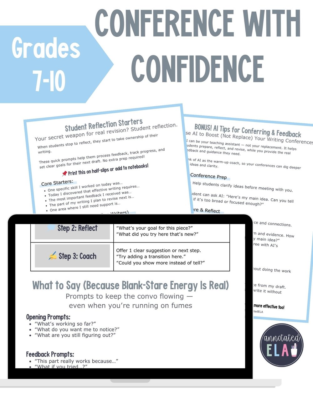 Free Writing Conference Guide + Conference Sheet for ELA — Annotated ELA
