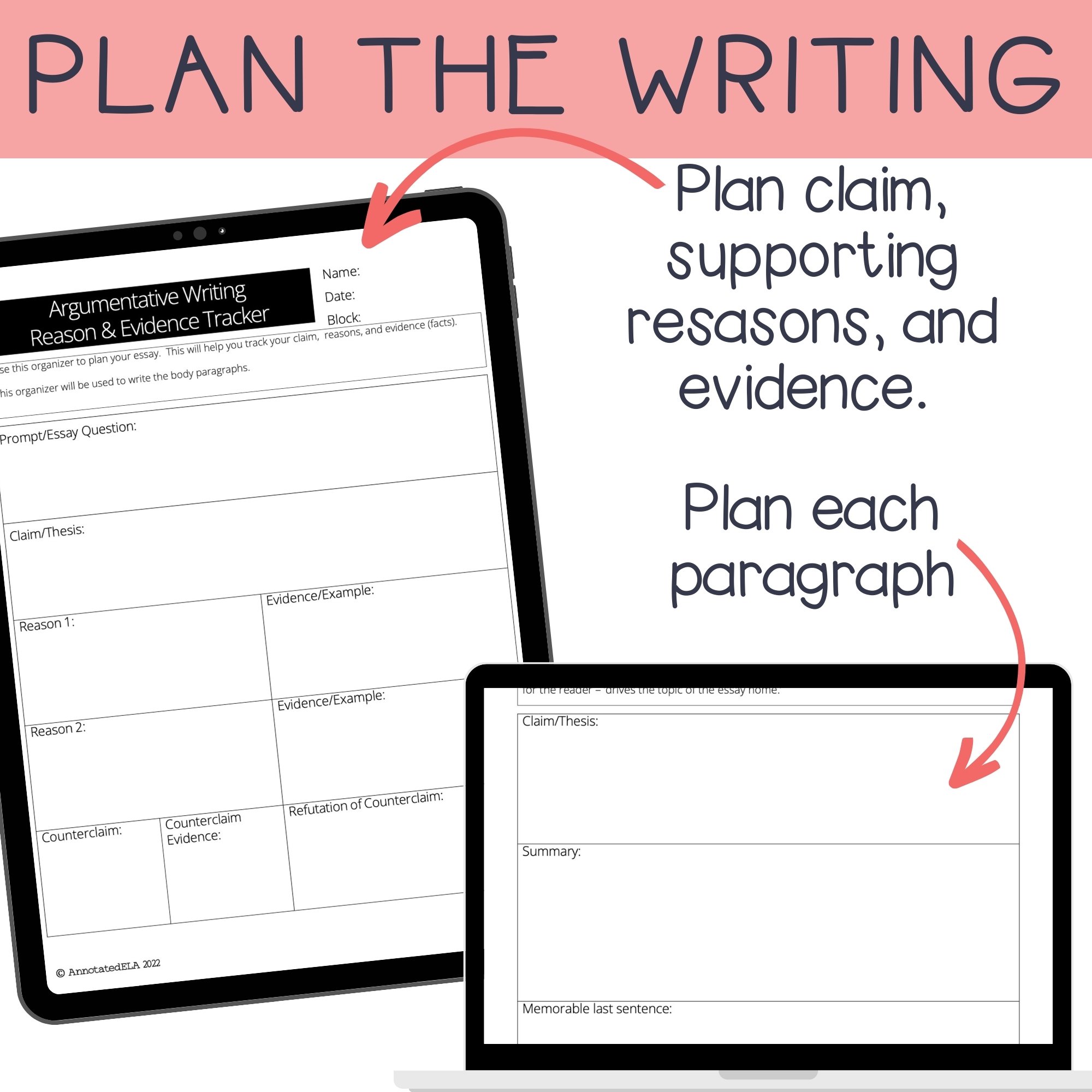 Argument Essay Writing Organizer — Annotated ELA
