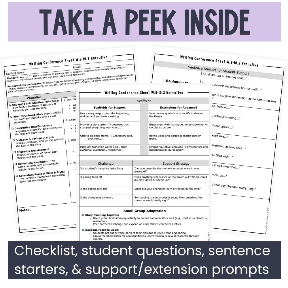 Narrative Writing Conference Form W.8.3 | Personal Narrative Checklist ...