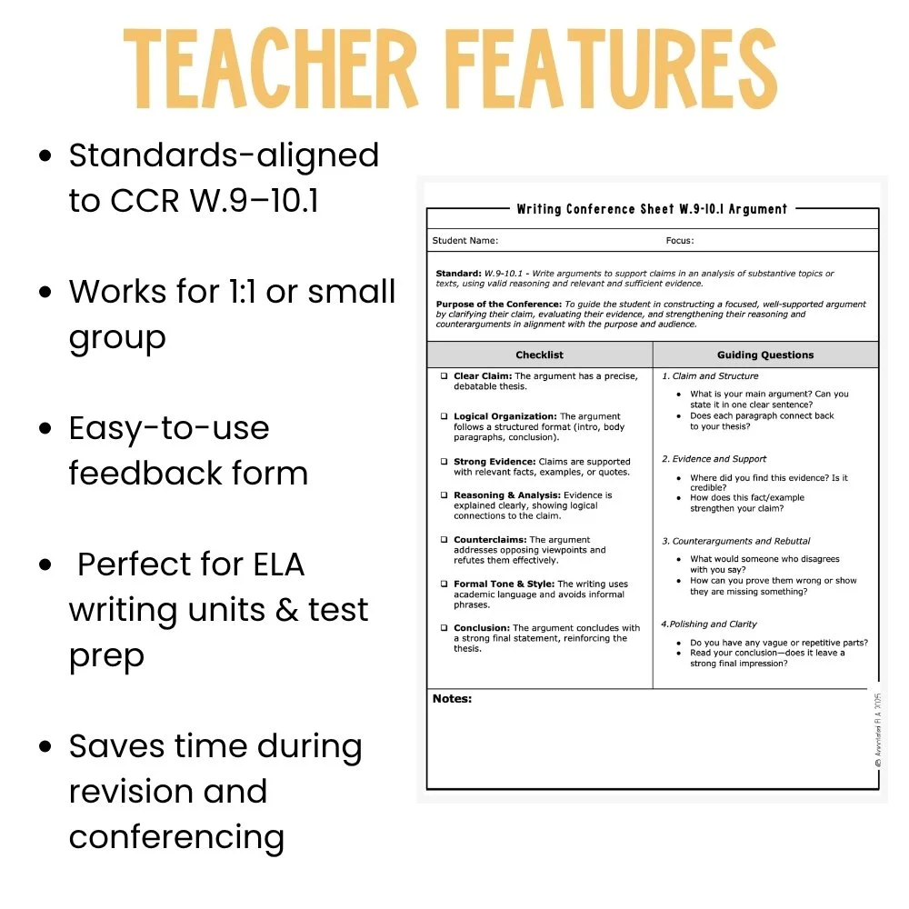 Writing Conference Sheet Bundle | Argumentative, Informative, and ...
