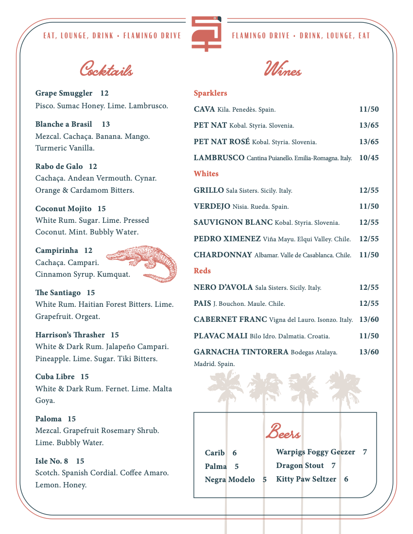 Menu — Flamingo Drive