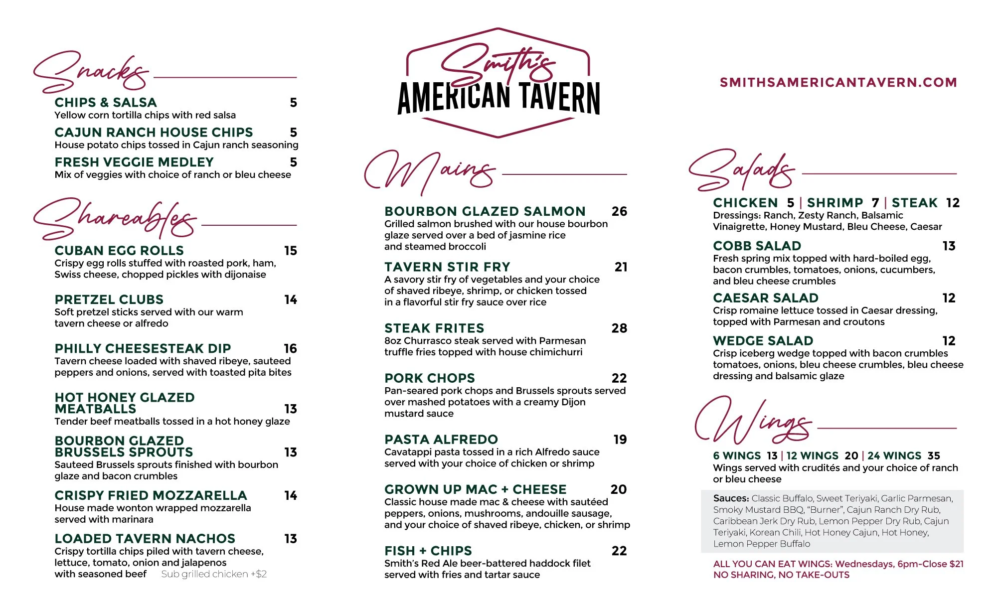 Our Menu | Smith's American Tavern in Downtown Lakeland, Florida ...
