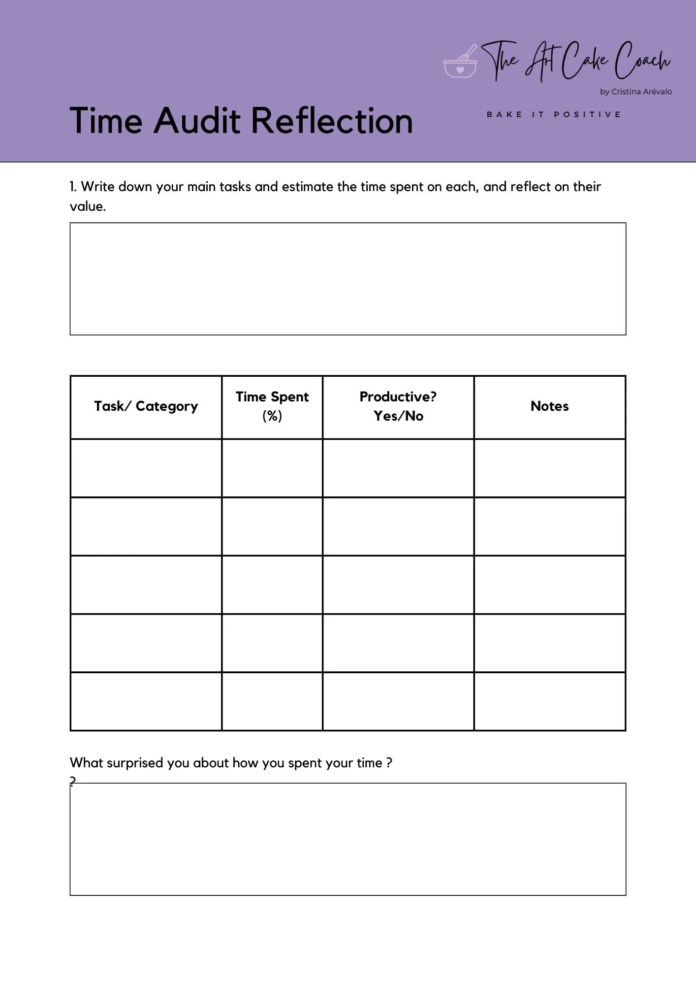Time Management Audit template for Cake Artists — The Art Cake Coach
