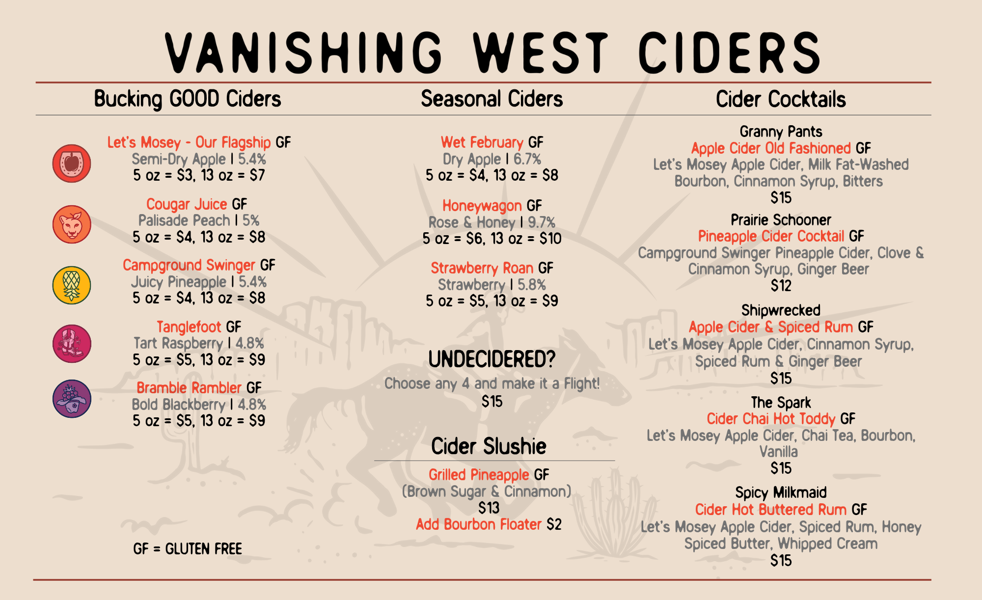 Cider and Food Menu — Vanishing West Ciders