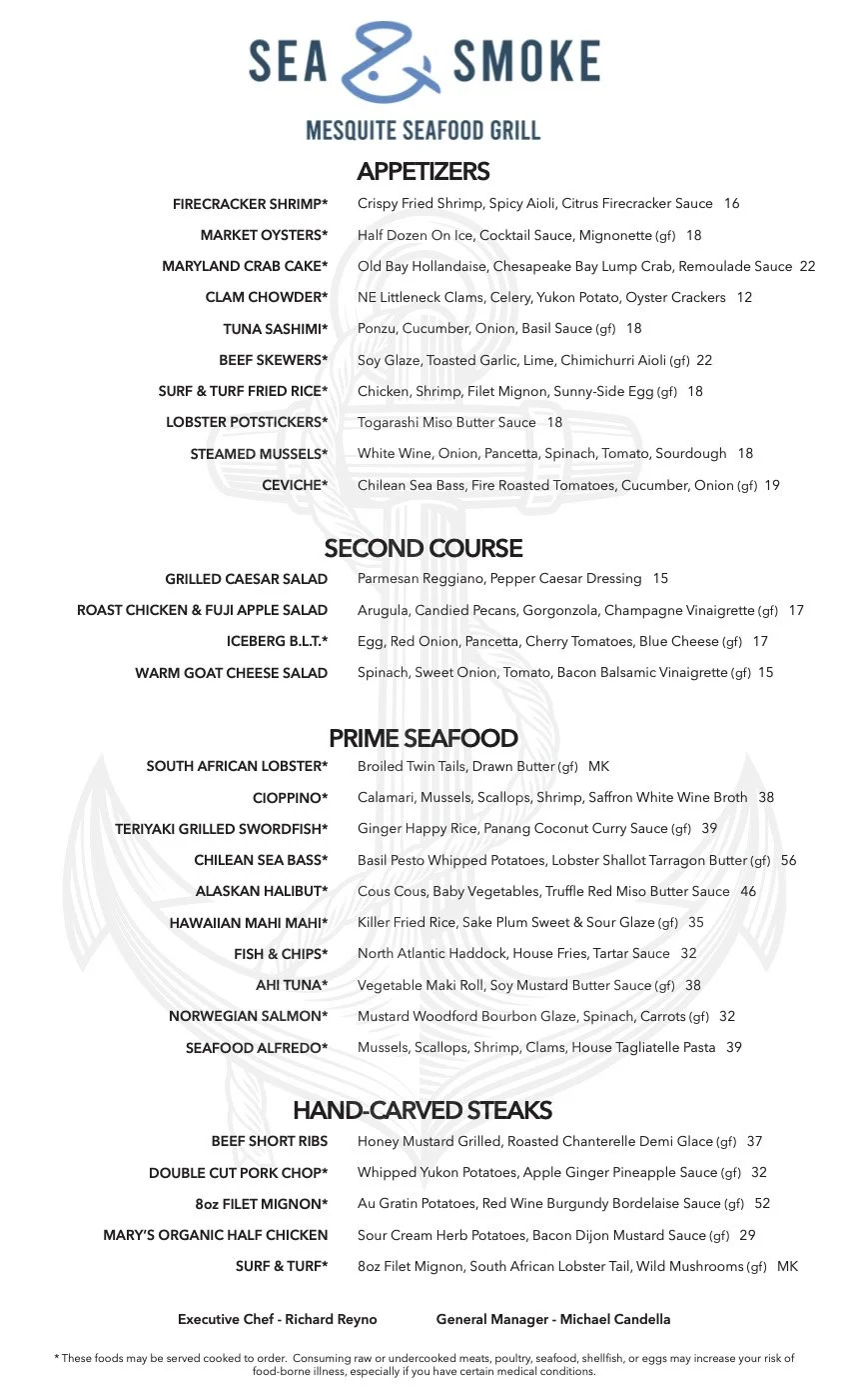 Menu — Sea & Smoke