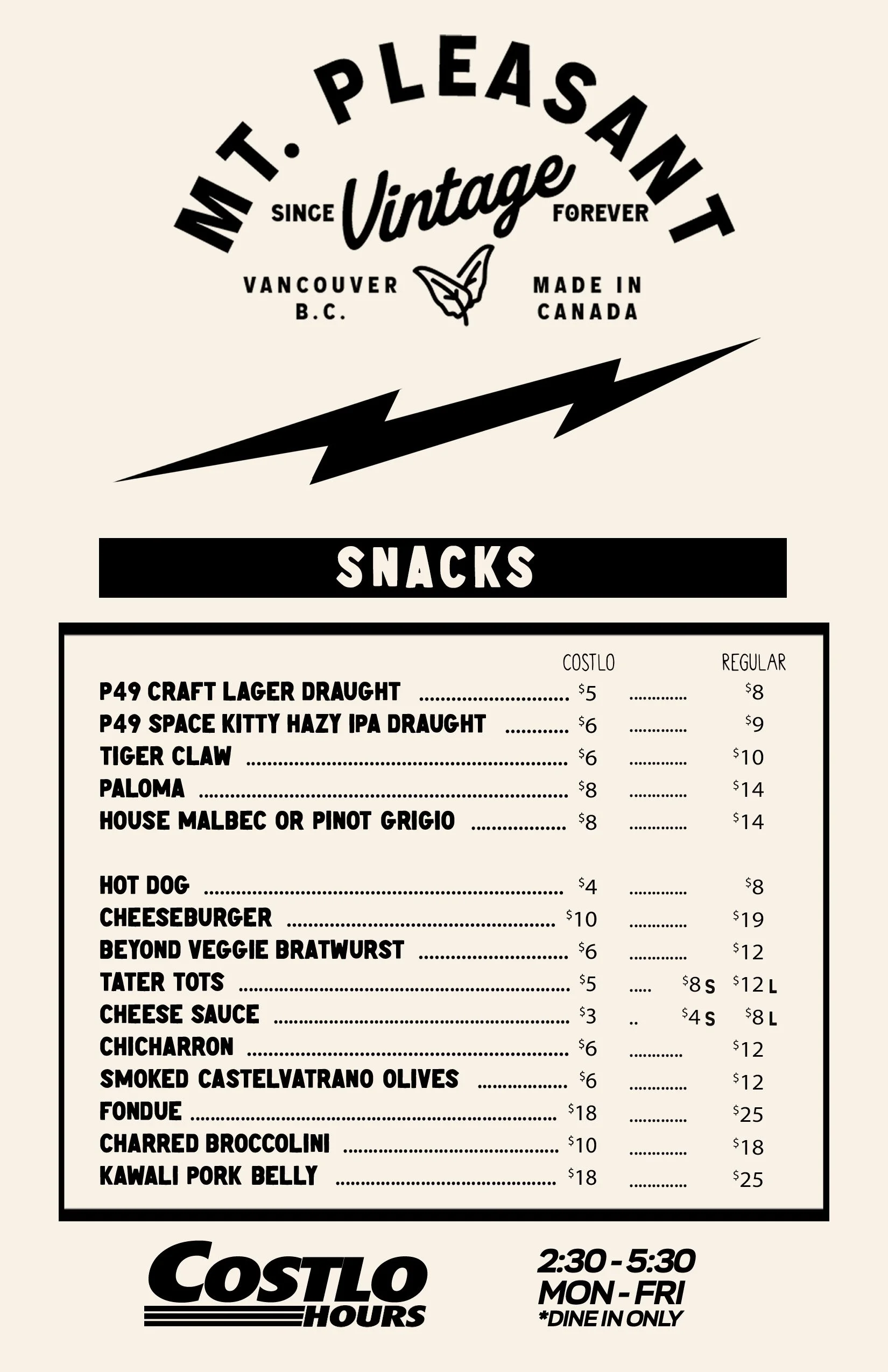 Menu — Mount Pleasant Vintage & Provisions