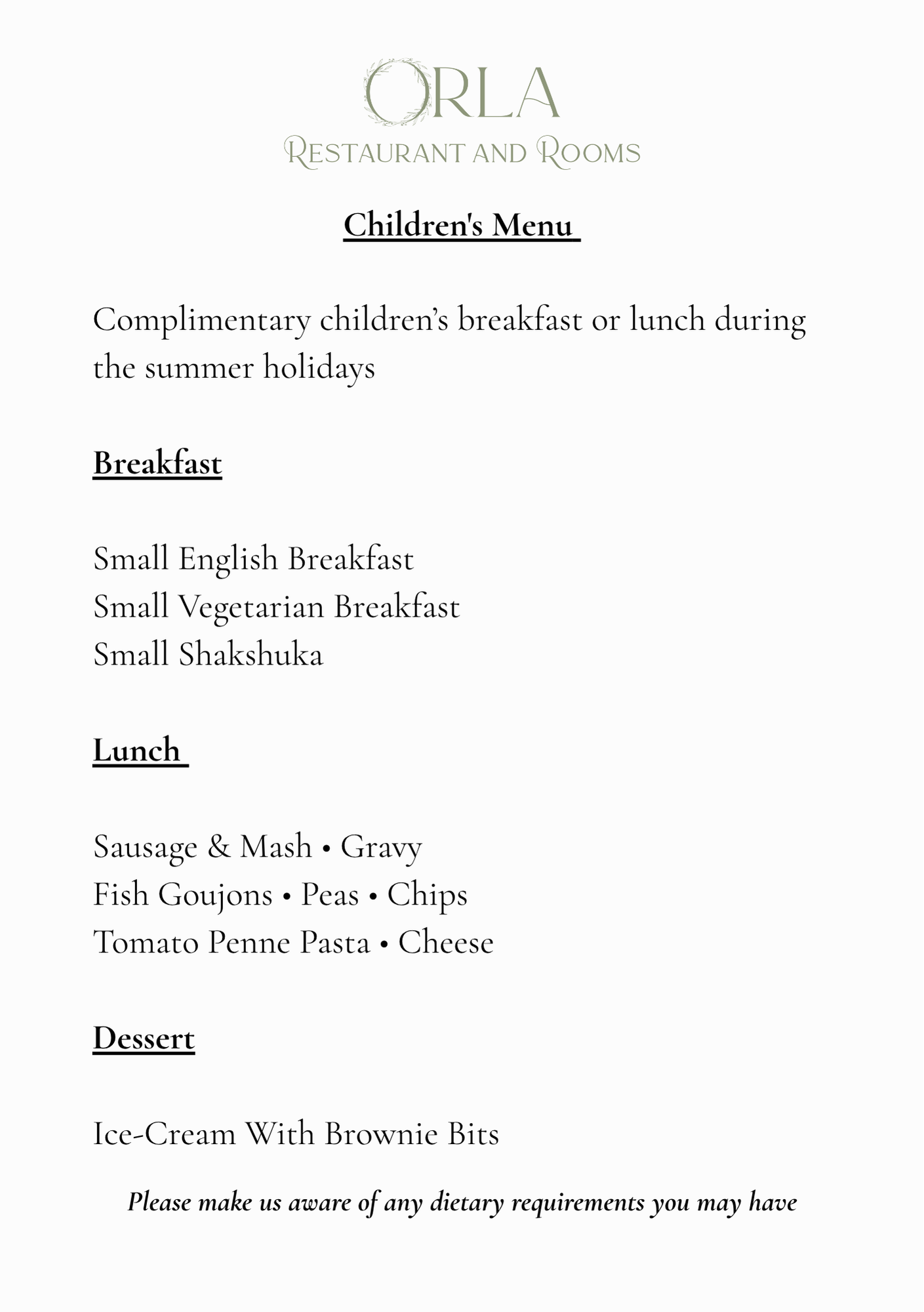 Sample Menu — Orla