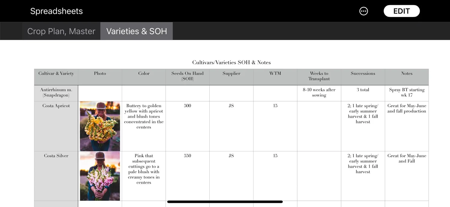 Crop Planning Tools and Templates for Flower Farmers — Sierra Flower Farm