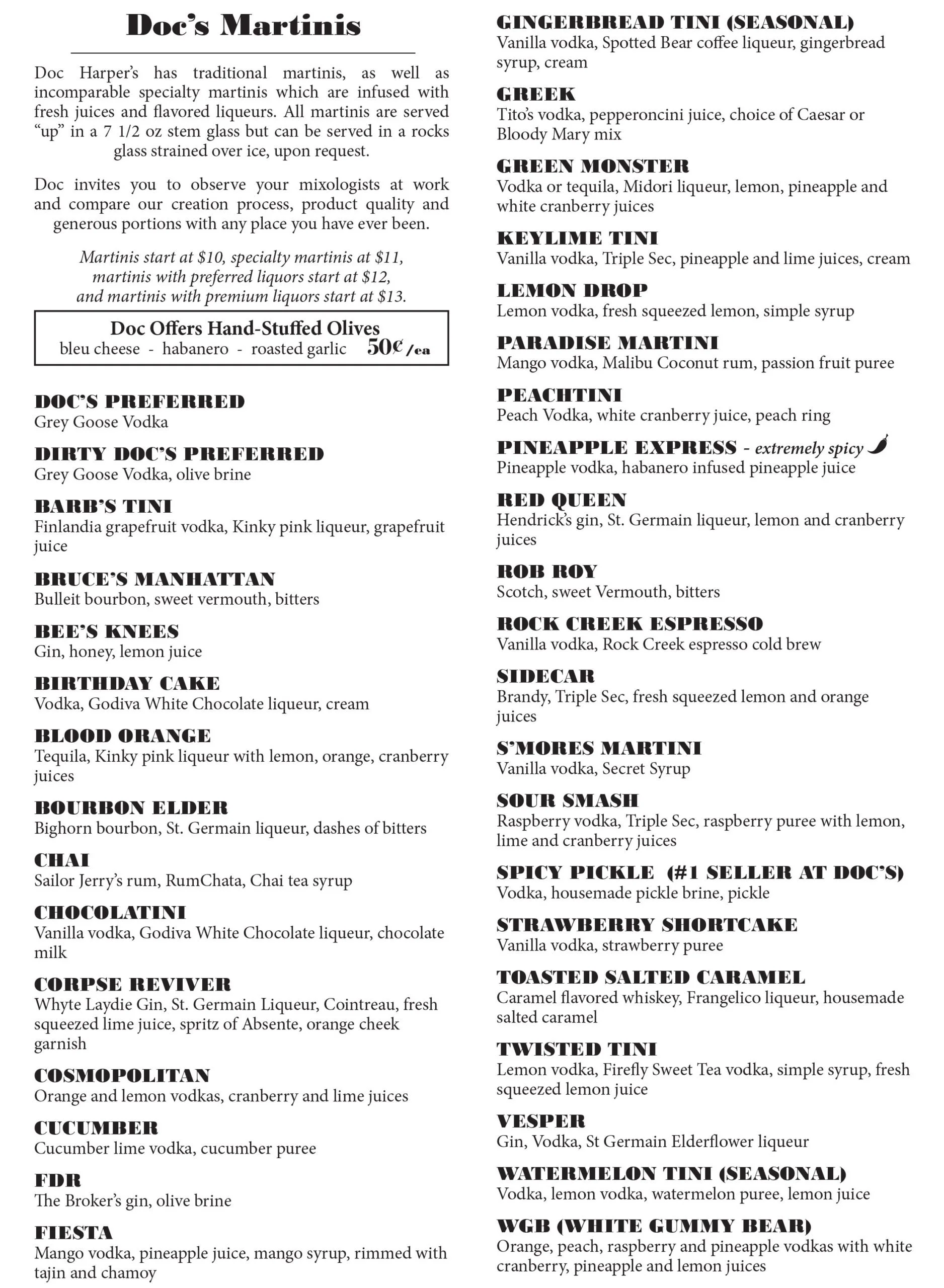Martinis — Doc Harper's Tavern