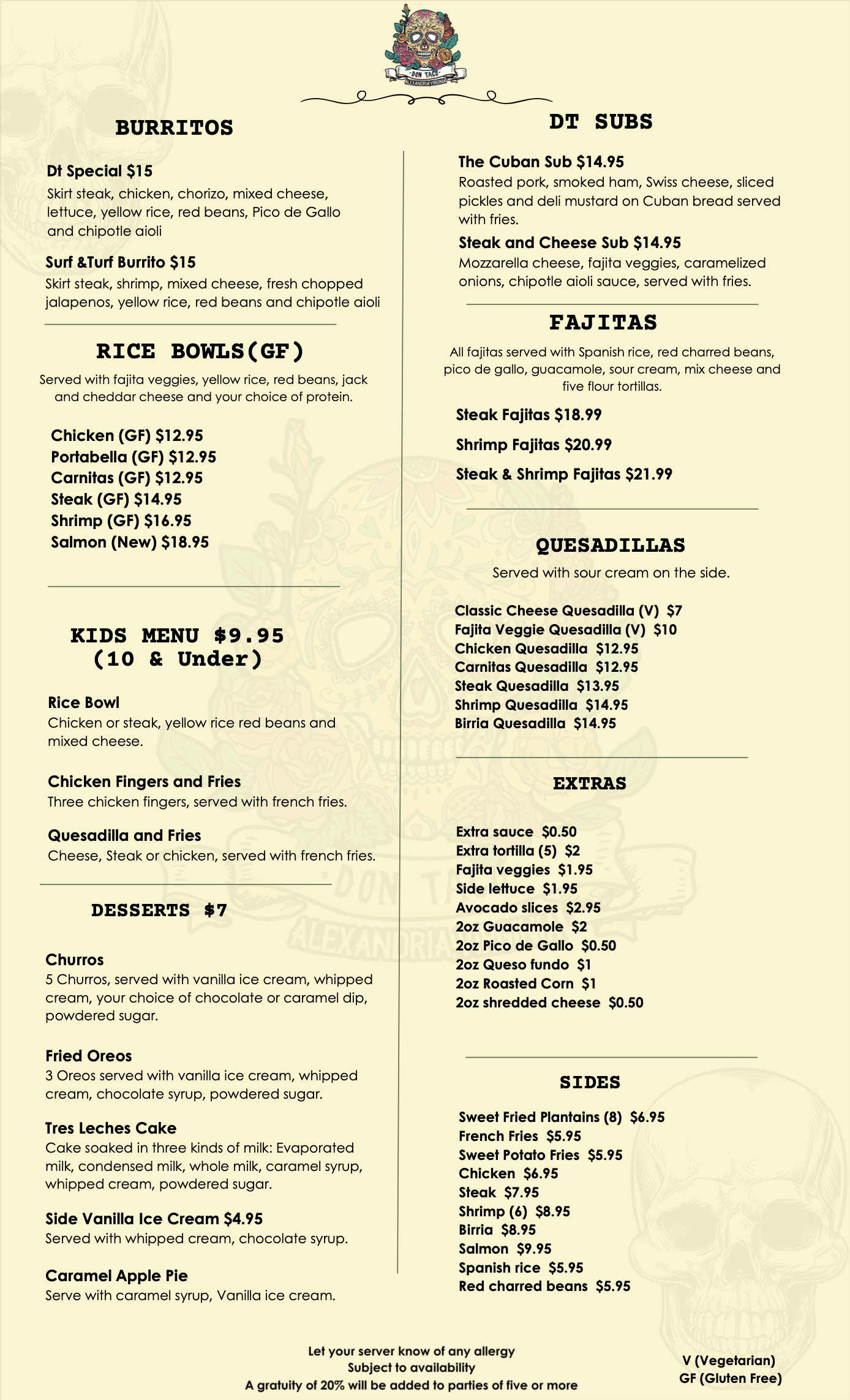 DINING MENU — Don Taco