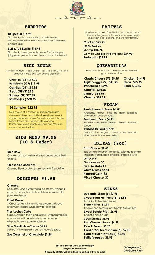 DINING MENU — Don Taco