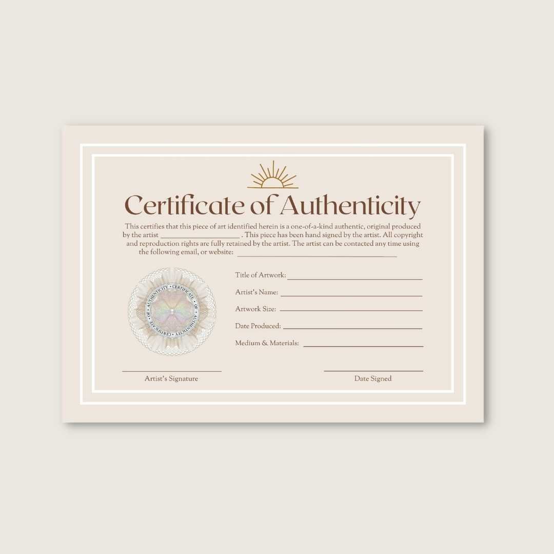 Neutral Cream Certificate of Authenticity Template (Original Artwork ...