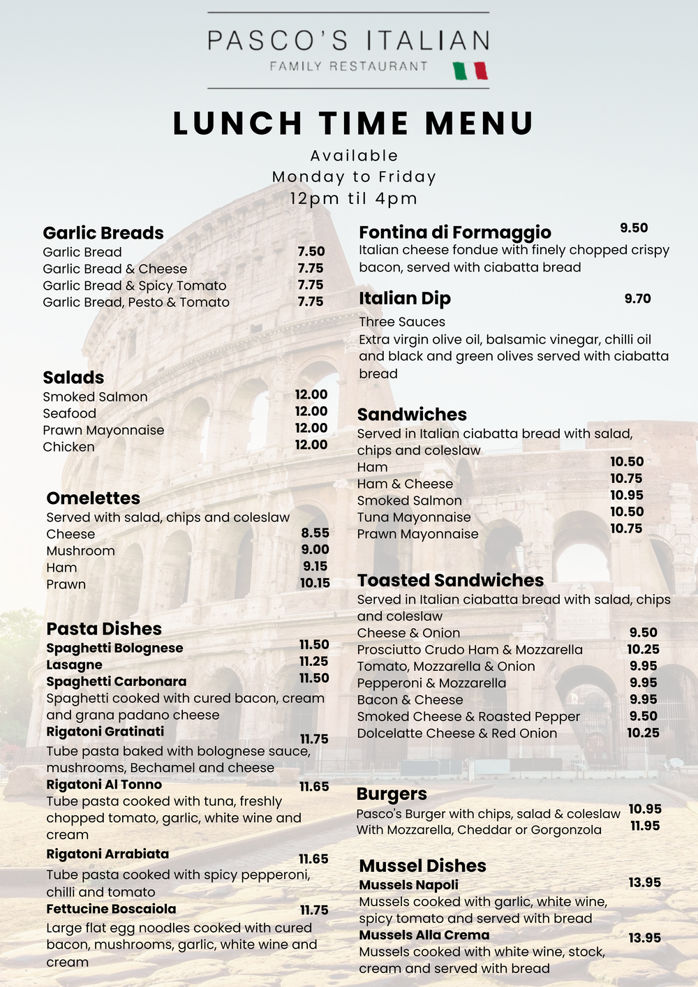 Pasco's Italian Menu – Fresh, Authentic Italian Dishes in Hull — Pasco ...
