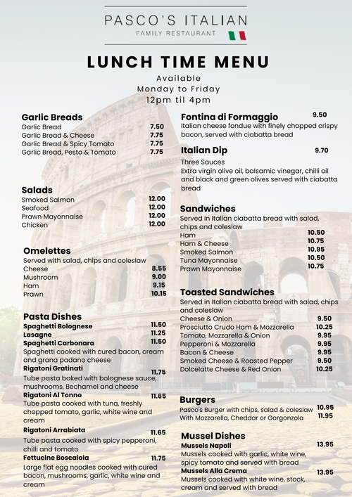 Pasco's Italian Menu – Fresh, Authentic Italian Dishes in Hull — Pasco ...