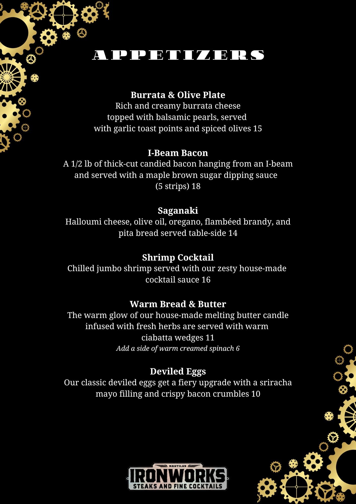 Menu — Ironworks Steaks and Fine Cocktails