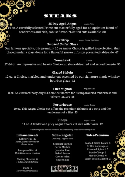Menu — Ironworks Steaks and Fine Cocktails