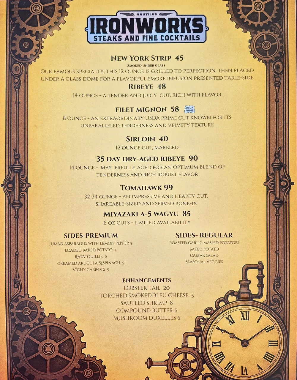 Menu — Ironworks Steaks and Fine Cocktails