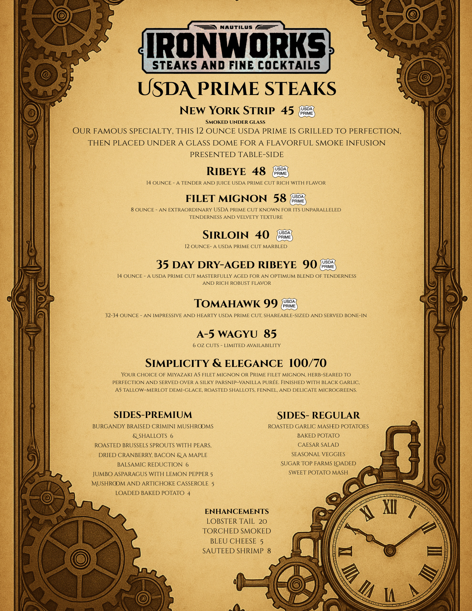 Menu — Ironworks Steaks and Fine Cocktails