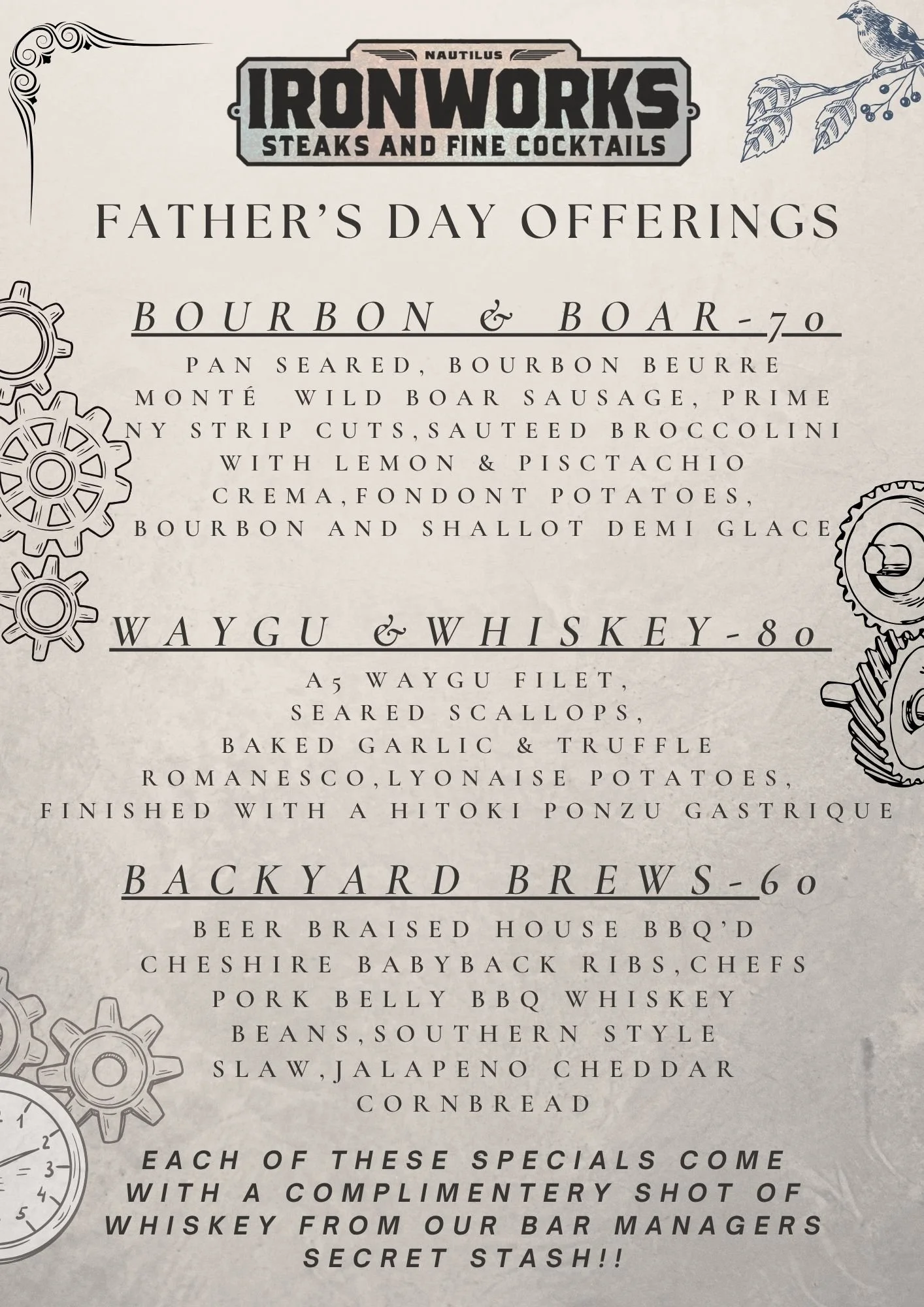Menu — Ironworks Steaks and Fine Cocktails