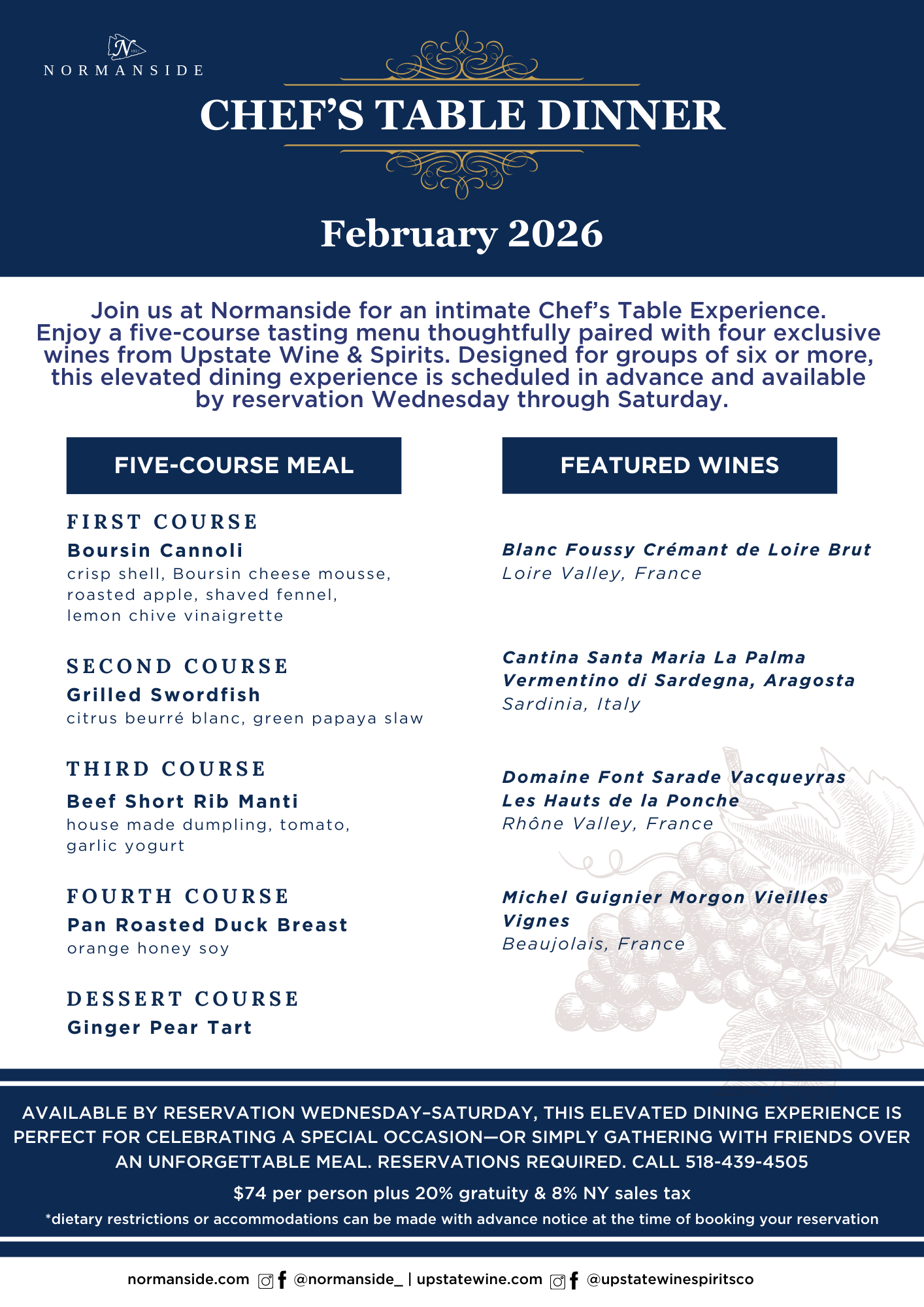 February Chefs Table Dinners — Normanside