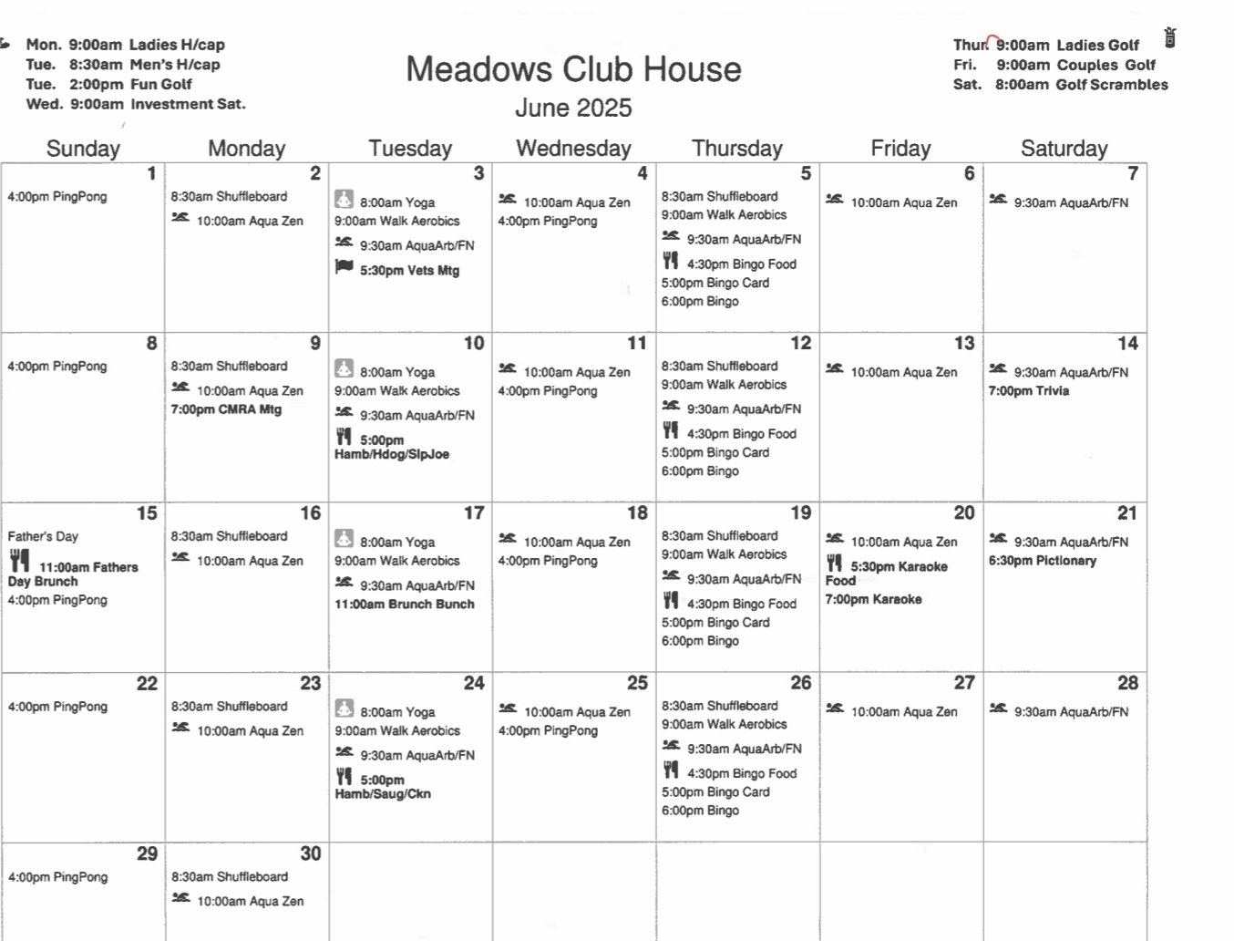 Monthly Calendars — Country Meadows Residents Association, Inc.