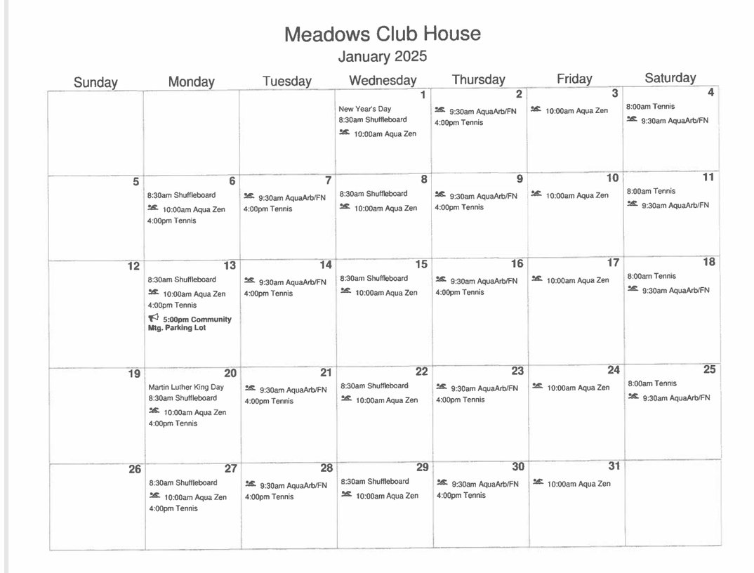 Monthly Calendars — Country Meadows Residents Association, Inc.