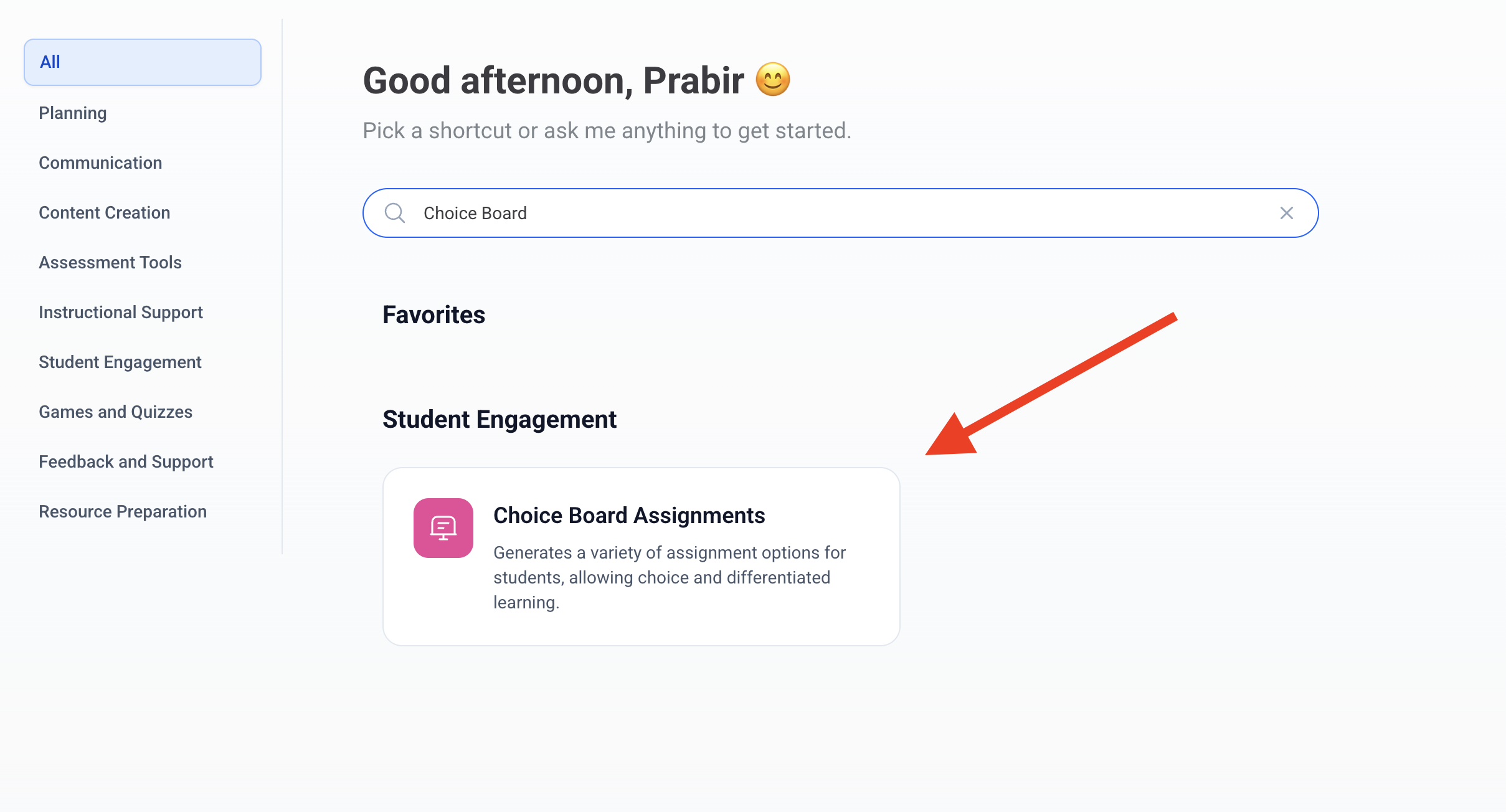 Using AI to generate Choice Boards Assignments — Alayna AI